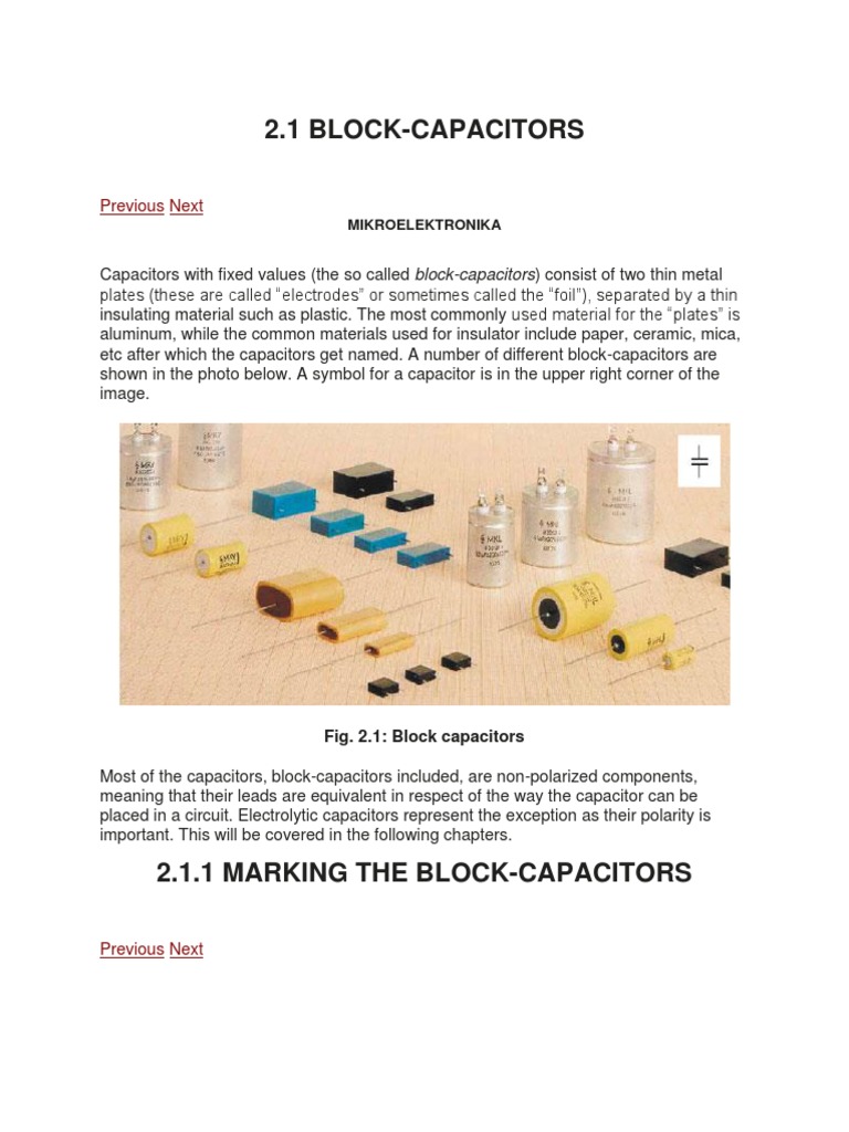 2.1 Block-Capacitors: Previous Next | PDF | Inductor | Capacitor