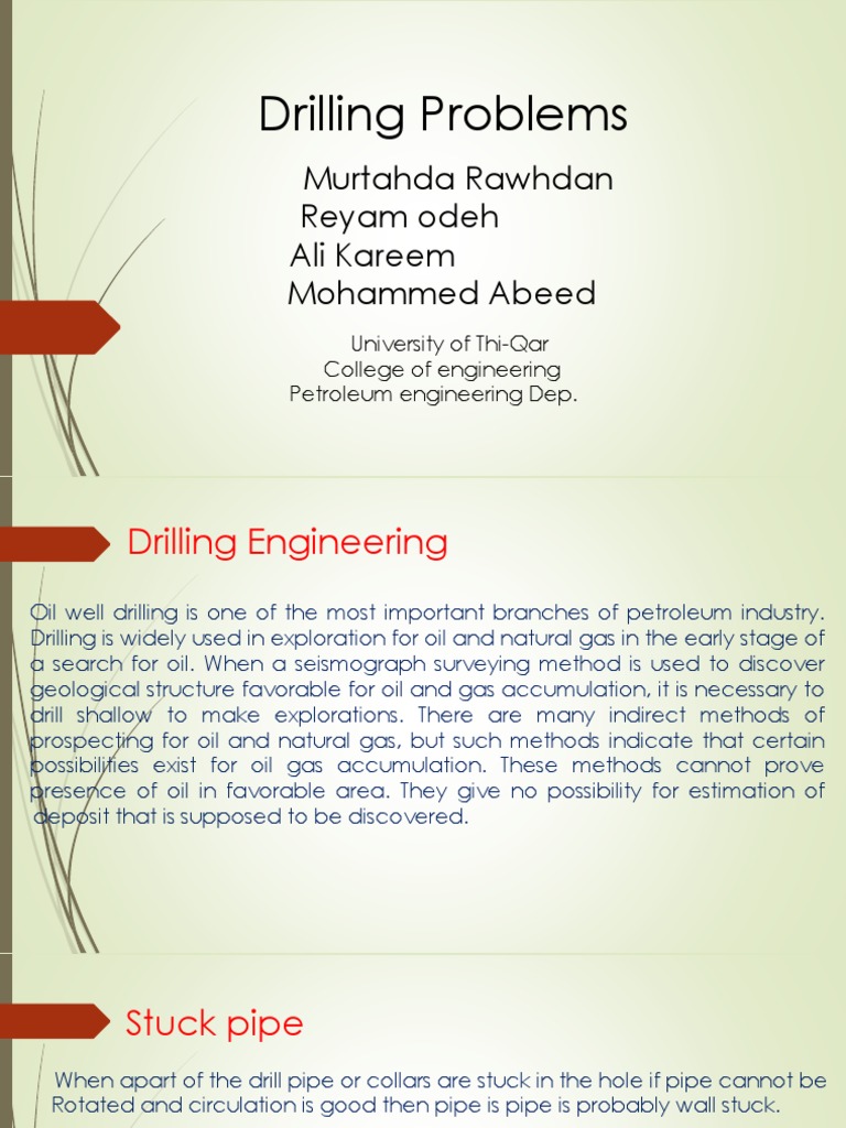 Drilling Problems: Murtahda Rawhdan Reyam Odeh Ali Kareem Mohammed Abeed | PDF | Blowout (Well ...