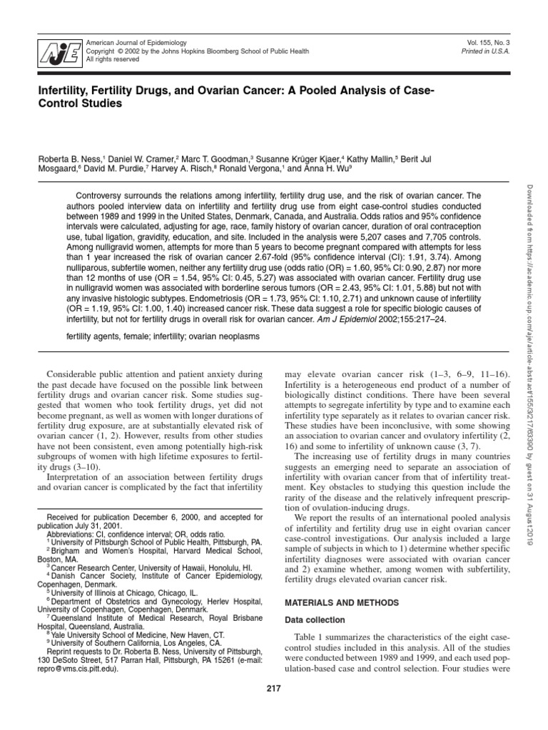 Infertility, Fertility Drugs, and Ovarian Cancer: A Pooled Analysis of ...