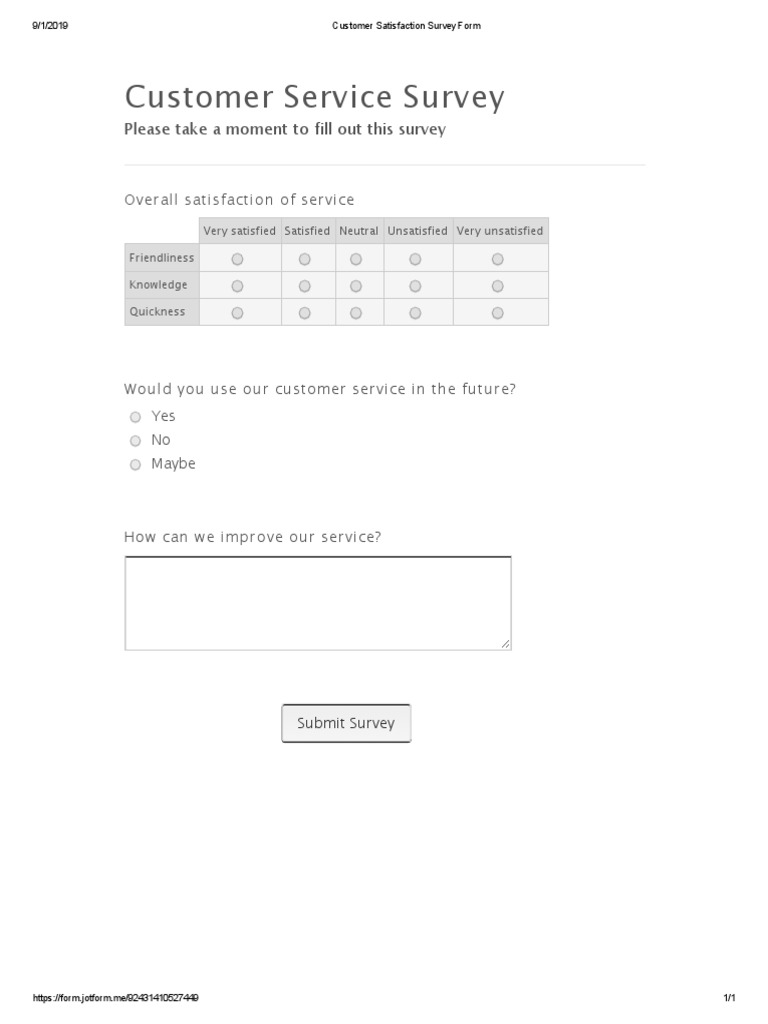 Customer Satisfaction Survey Form | PDF | Business | Finance & Money ...