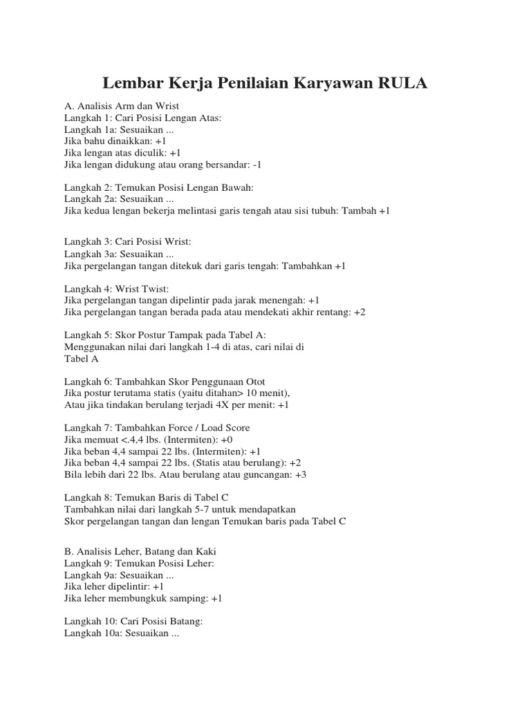 Lembar Kerja Penilaian Karyawan RULA | PDF