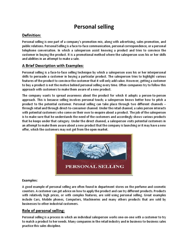 Personal Selling: Definition | PDF | Sales | Retail