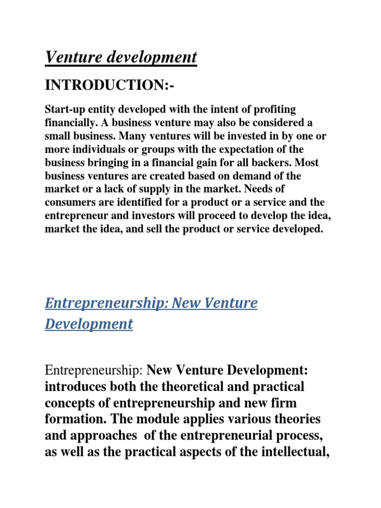 Venture Development: Introduction | PDF | Venture Capital | Corporate ...