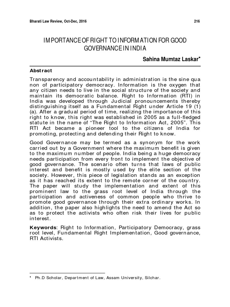 Research Paper of RTI | PDF | Freedom Of Information Laws By Country ...