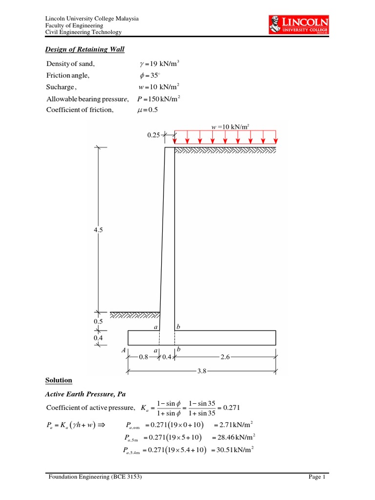 Analysis and Design of a Retaining Wall Subjected to Earth Pressure and ...