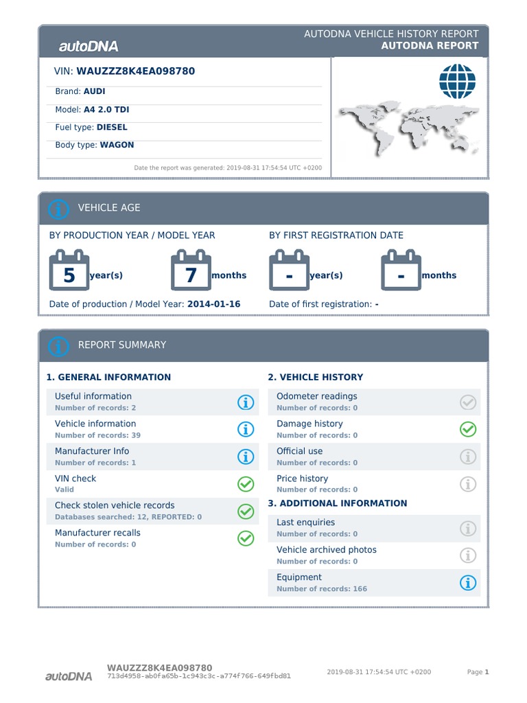 Report Autodna Wauzzz8k4ea098780 | PDF | Transmission (Mechanics ...
