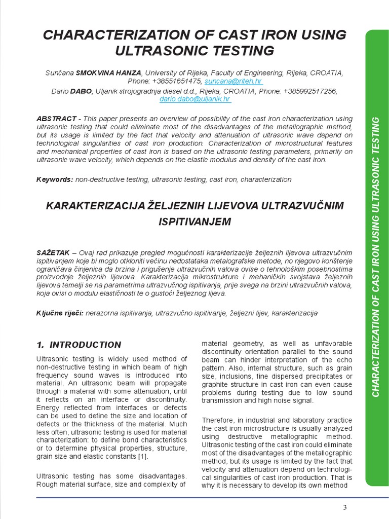 1 Characterization of Cast Iron Using Ultrasonic Testing PDF | PDF ...