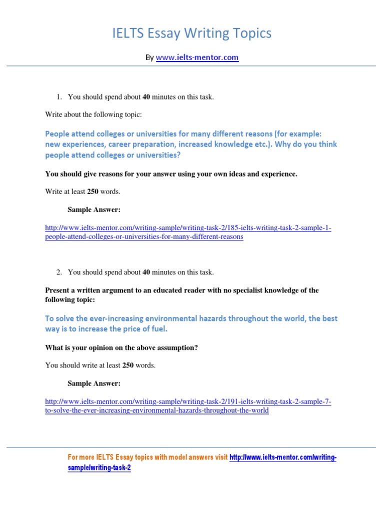 IELTS Essay Writing Topics: 1. You Should Spend About 40 Minutes On ...