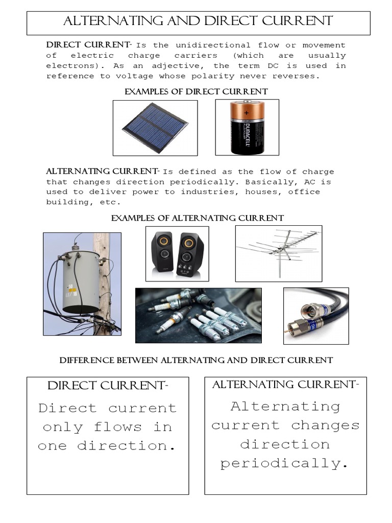 Direct Current Only Flows in One Direction. Alternating Current Changes ...
