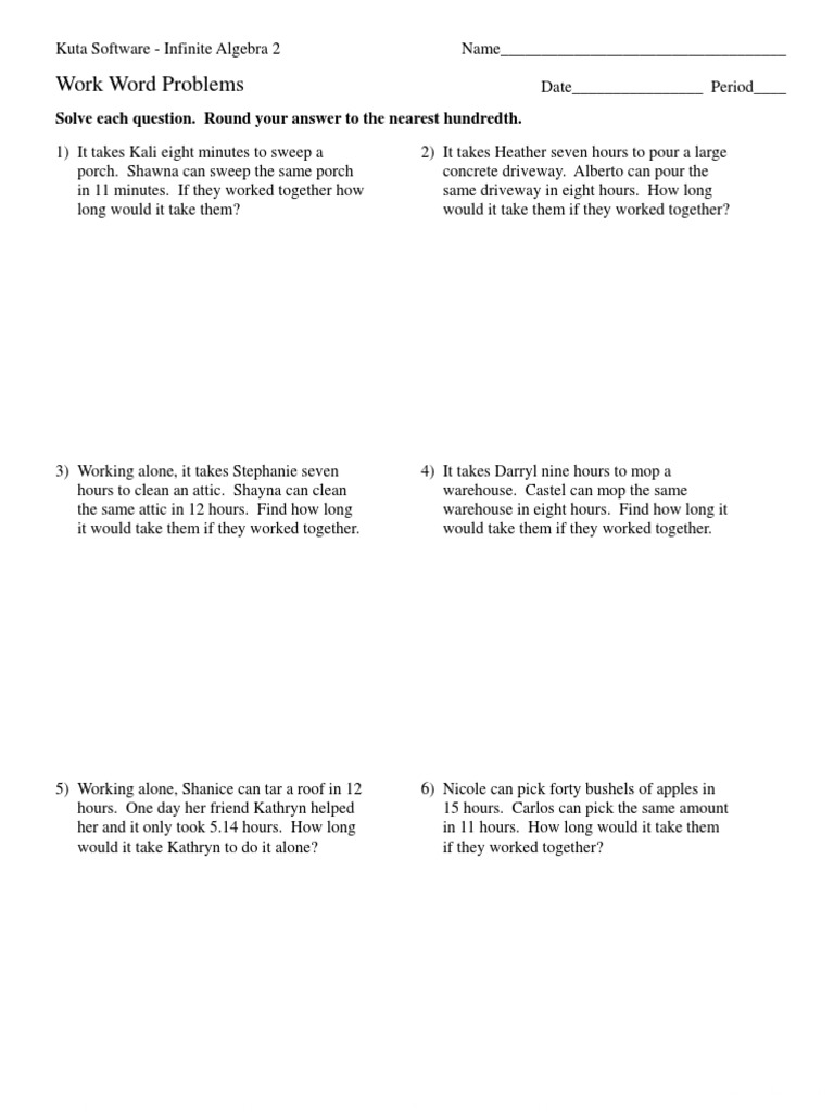 Work Word Problems Math Practice Problems PDF Teaching Mathematics