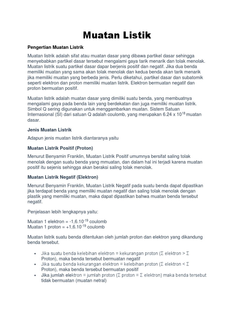 Pengertian Muatan Listrik | PDF