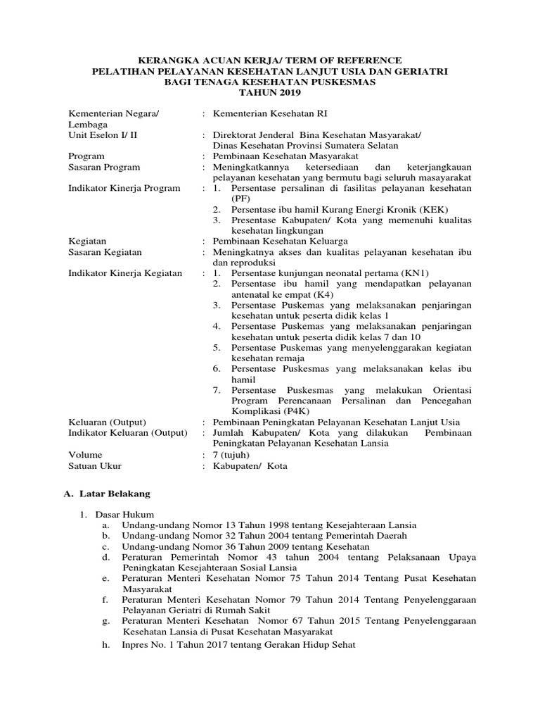 TOR Pelatihan Kes. Lansia | PDF