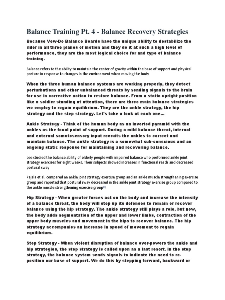 Balance Training Pt. 4 - Balance Recovery Strategies | PDF | Balance ...