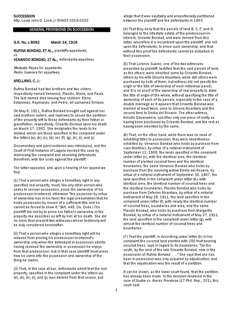 COMPILATION - Succession Cases - 01 - General Provisions On Succession v2 | PDF | Guarantee ...