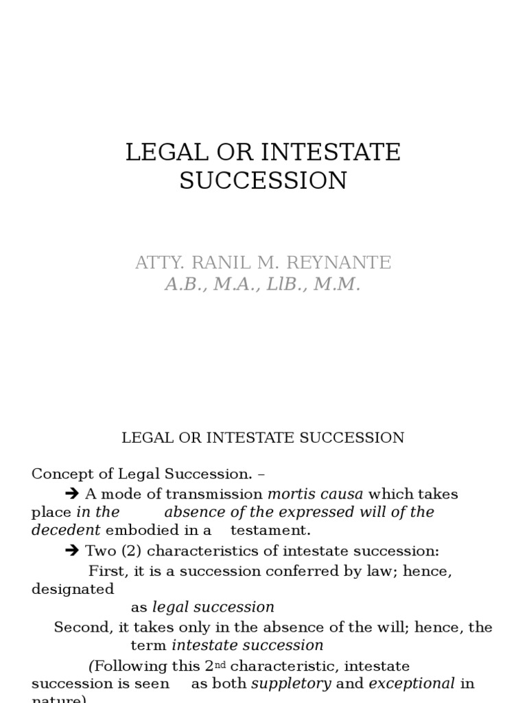 Legal or Intestate Succession | PDF | Intestacy | Will And Testament