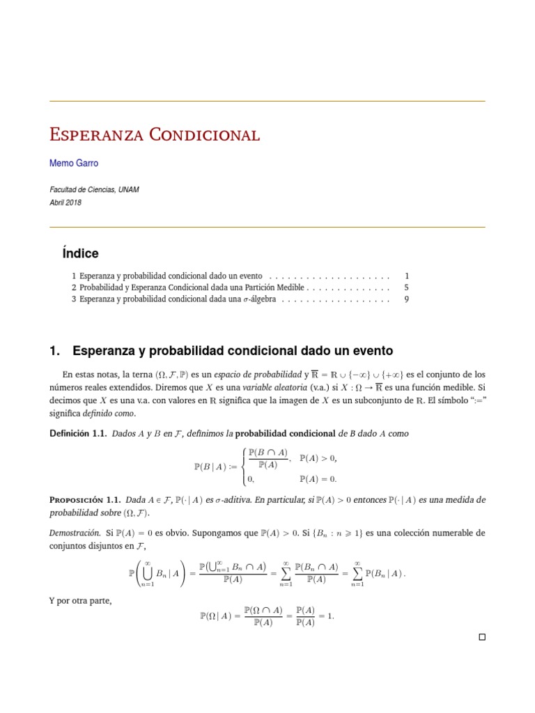 Esperanza Condicional | PDF | Variable aleatoria | Enseñanza de matemática