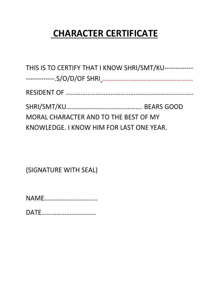 Character Certificate Template | PDF | Business