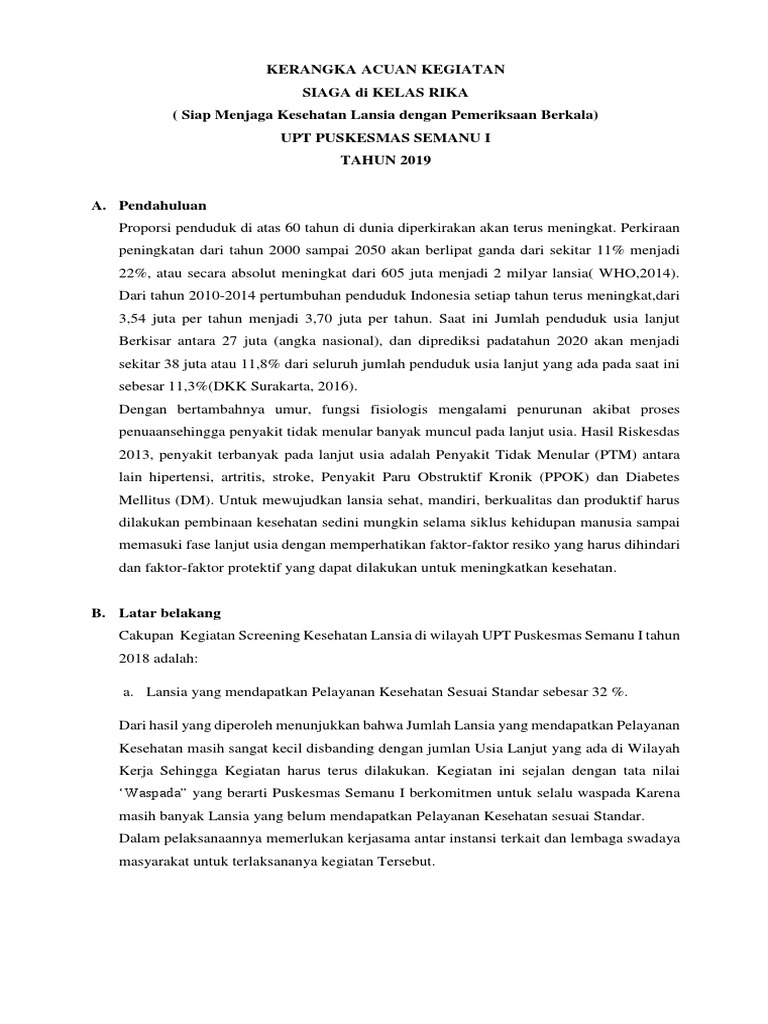 KAK Screening Lansia | PDF | Ilmu Sosial | Pengembangan Diri