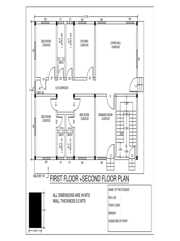 First Floor +second Floor Plan: All Dimensions Are in Mts Wall ...