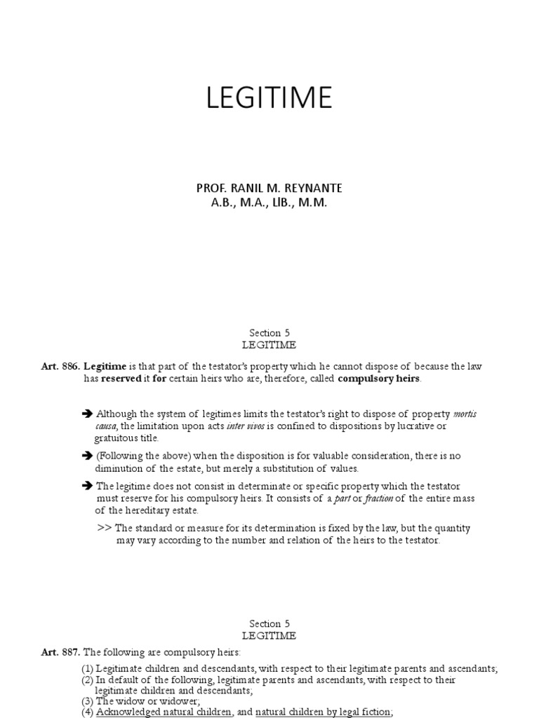 Legitimes (Compulsory Heirs) | PDF | Will And Testament | Inheritance