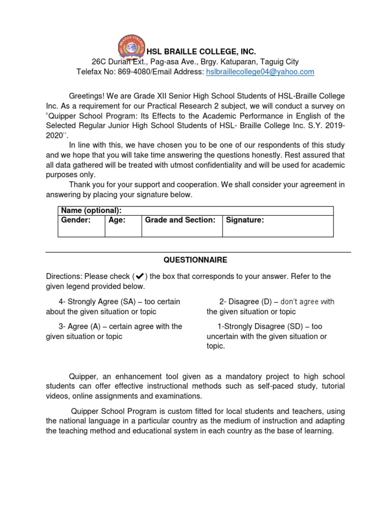 Questionnaire Tagalog | PDF | Learning | Psychological Concepts