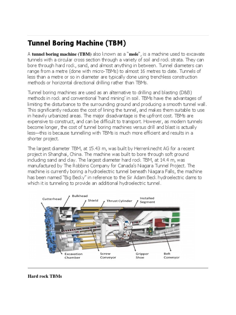 Tunnel Boring Machine 1 | PDF | Tunnel | Economic Sectors