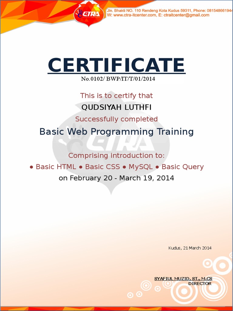 Certificate: Basic Web Programming Training | PDF