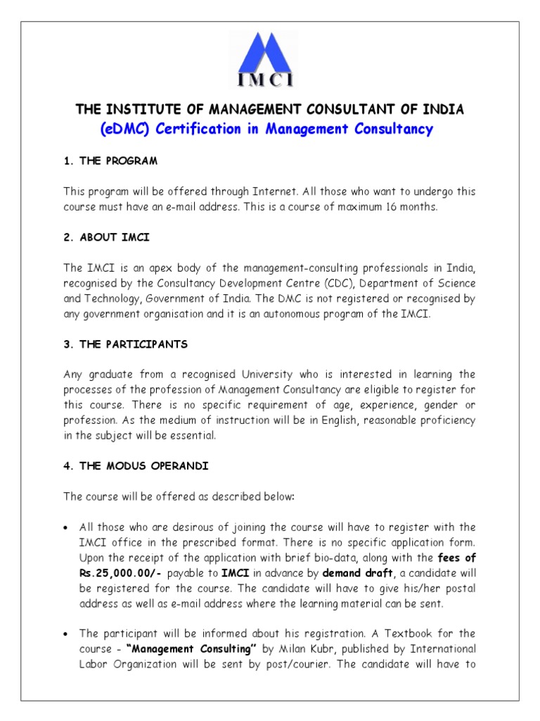 (EDMC) Certification in Management Consultancy | PDF | Government ...