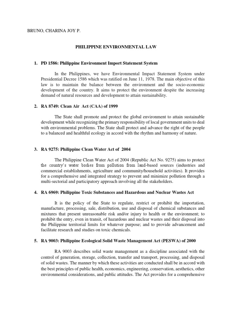Philippine Environmental Law: Bruno, Charina Joy P | PDF ...