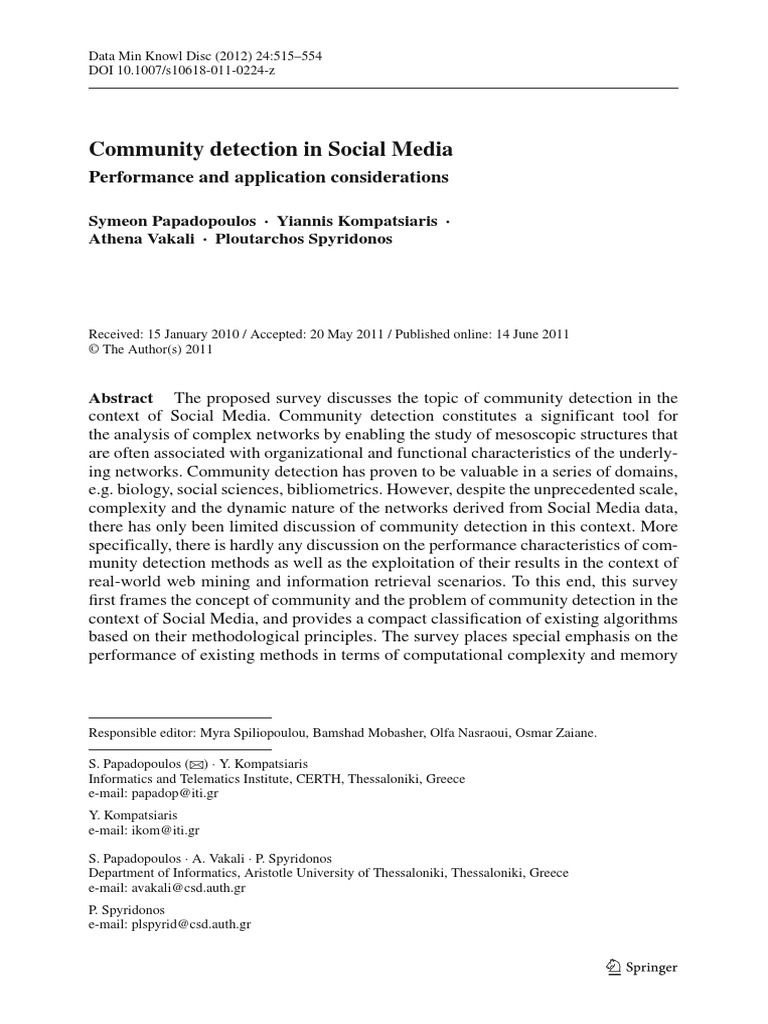 Community Detection in Social Media: Performance and Application ...