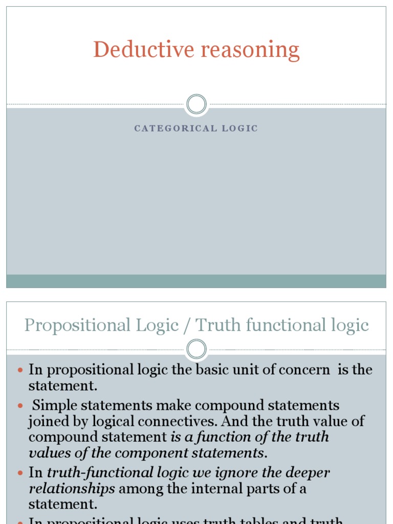 Deductive Reasoning Categorical Logic | PDF | Semantics | Logic