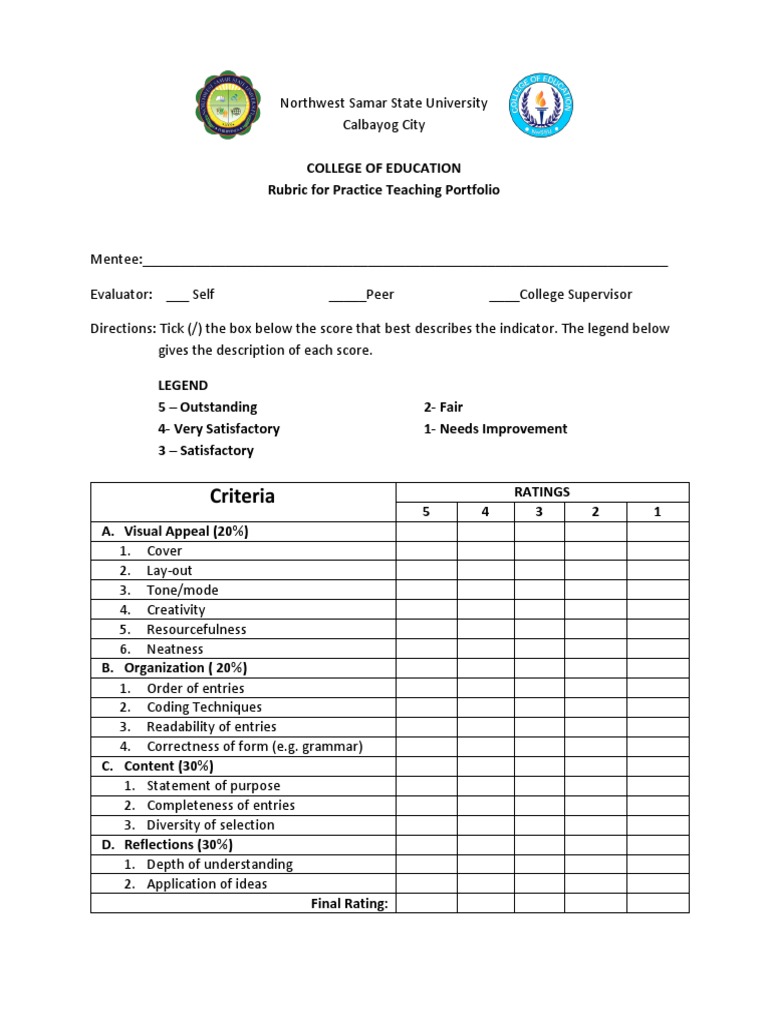 Rubric For Practice Teaching Portfolio | PDF | Business | Computers