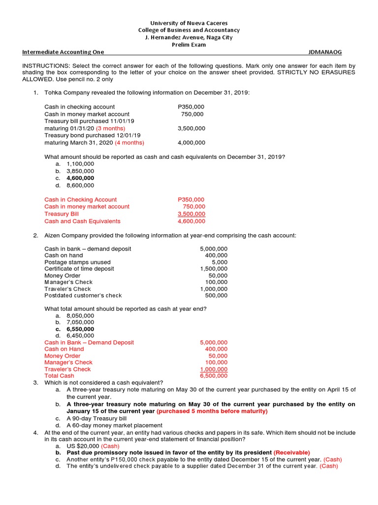 Prelim Exam - Answer Key | PDF | Bad Debt | Debits And Credits