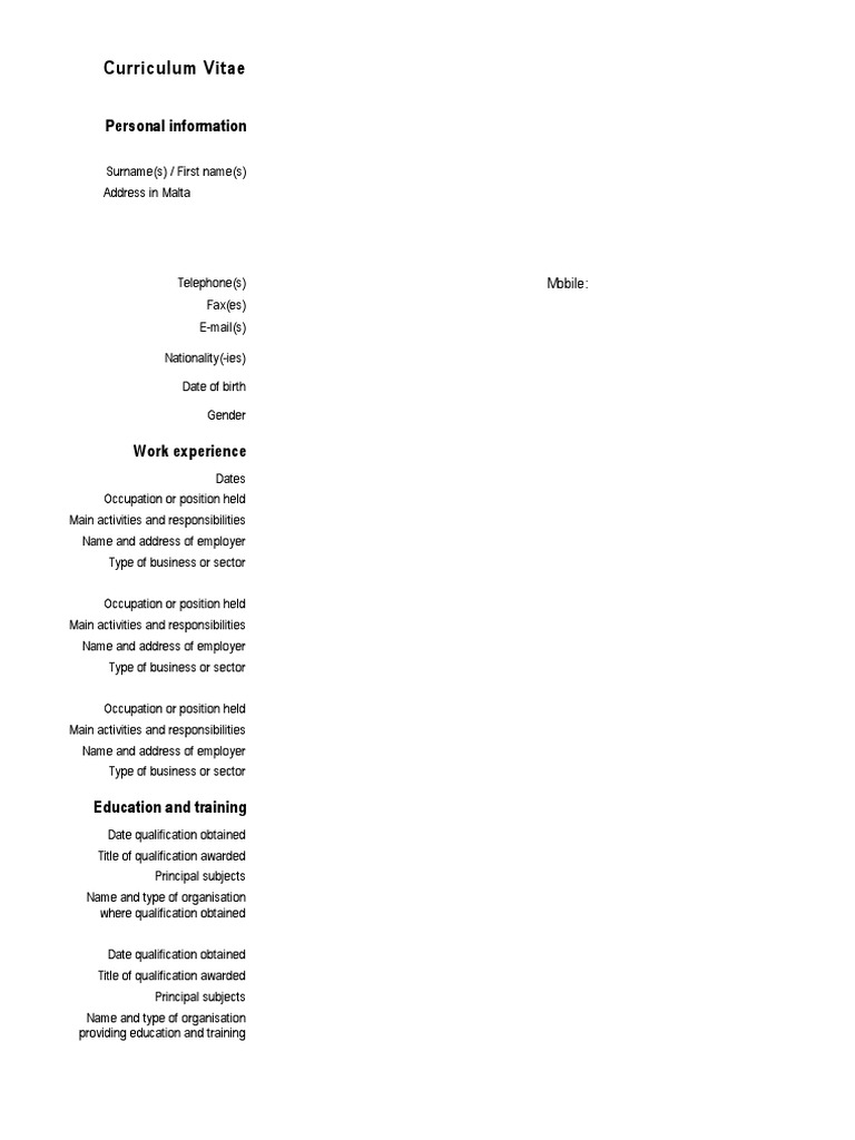 John Doe's Curriculum Vitae - A Summary of Work Experience, Education ...