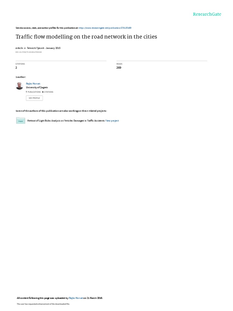 Traffic Flow Modelling On The Road Network in The | PDF | Traffic ...
