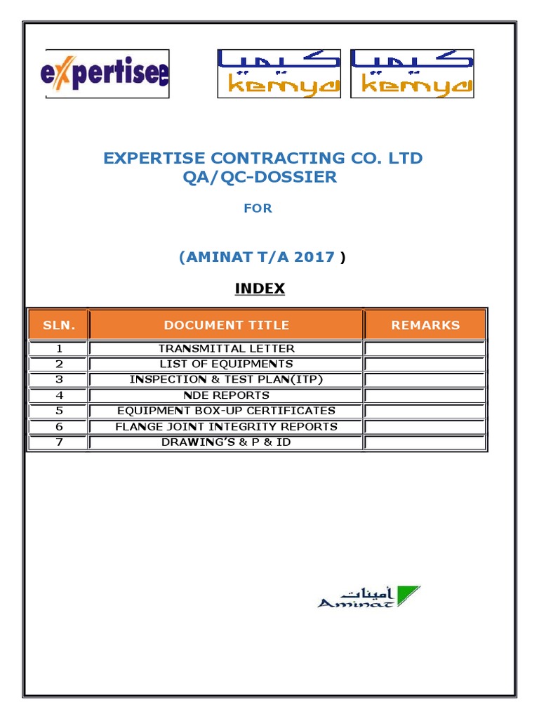 Expertise Contracting Co. LTD Qa/Qc-Dossier: (AMINAT T/A 2017 | PDF
