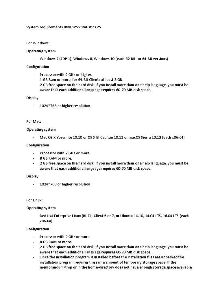 IBM SPSS Statistics 25 System Requirements | PDF