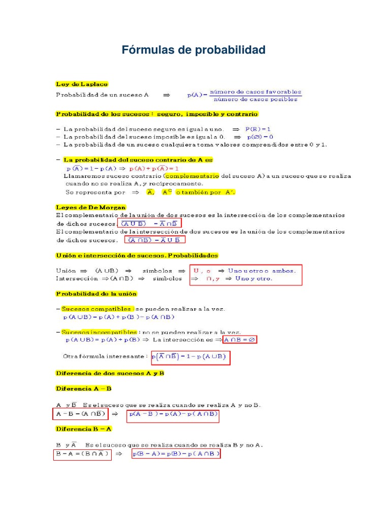 Esquema Fórmulas Probabilidad | PDF | Probabilidades y estadísticas ...