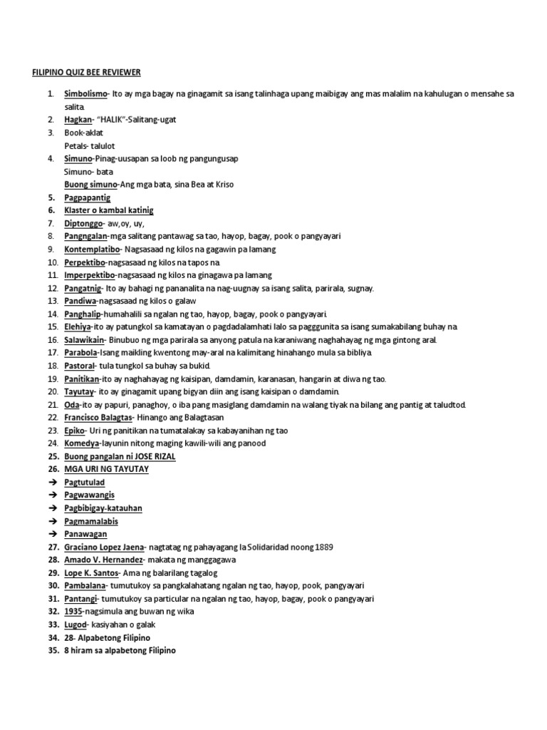 Filipino Quiz Bee Reviewer | PDF