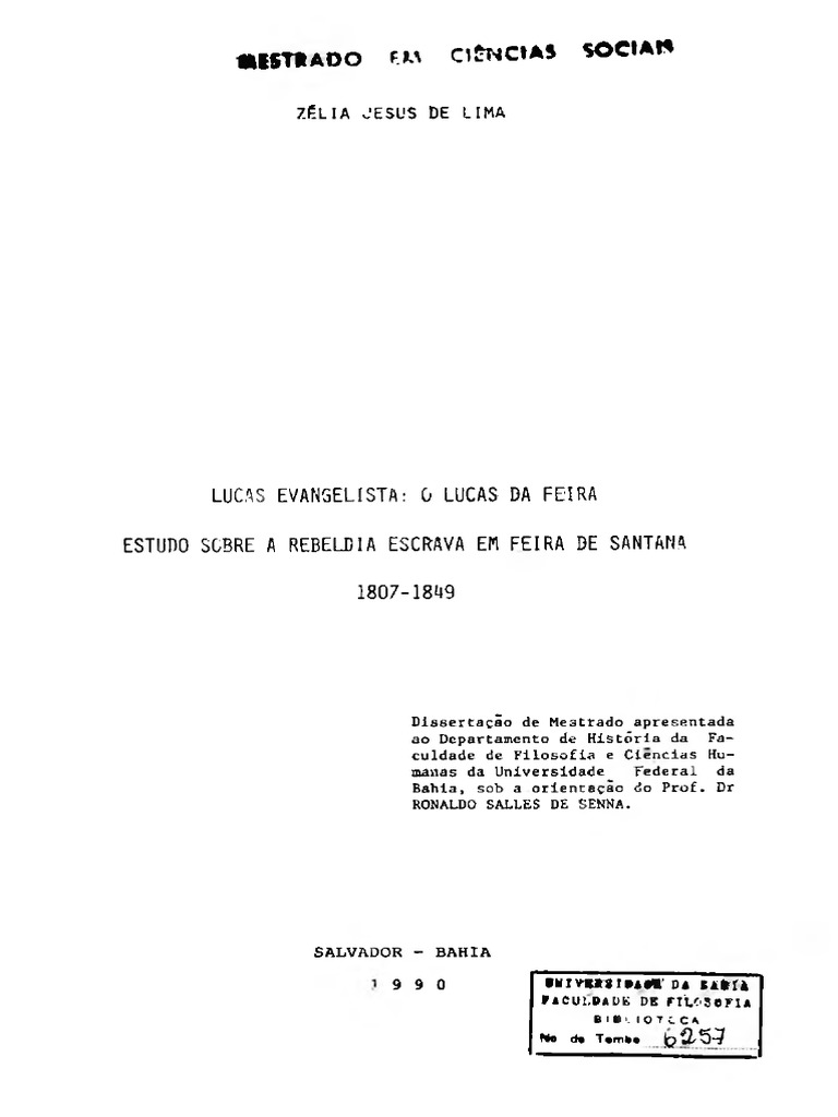 Lima Zelia Jesus De. Lucas Evangelista. o Lucas Da Feira. Estudo Sobre ...