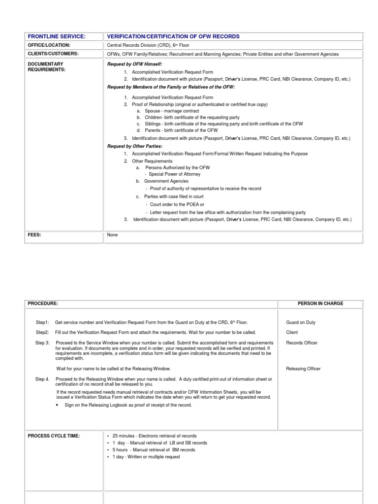 OFW Information Sheet Application Procedure | PDF | Birth Certificate ...