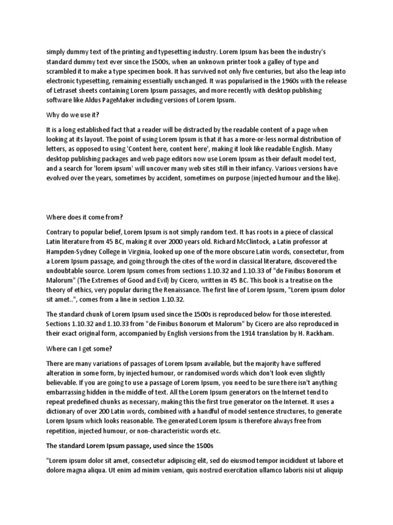The Standard Lorem Ipsum Passage, Used Since The 1500s | PDF | Text ...
