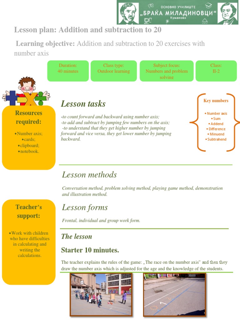 Lesson Tasks: Lesson Plan: Addition and Subtraction To 20 | PDF ...