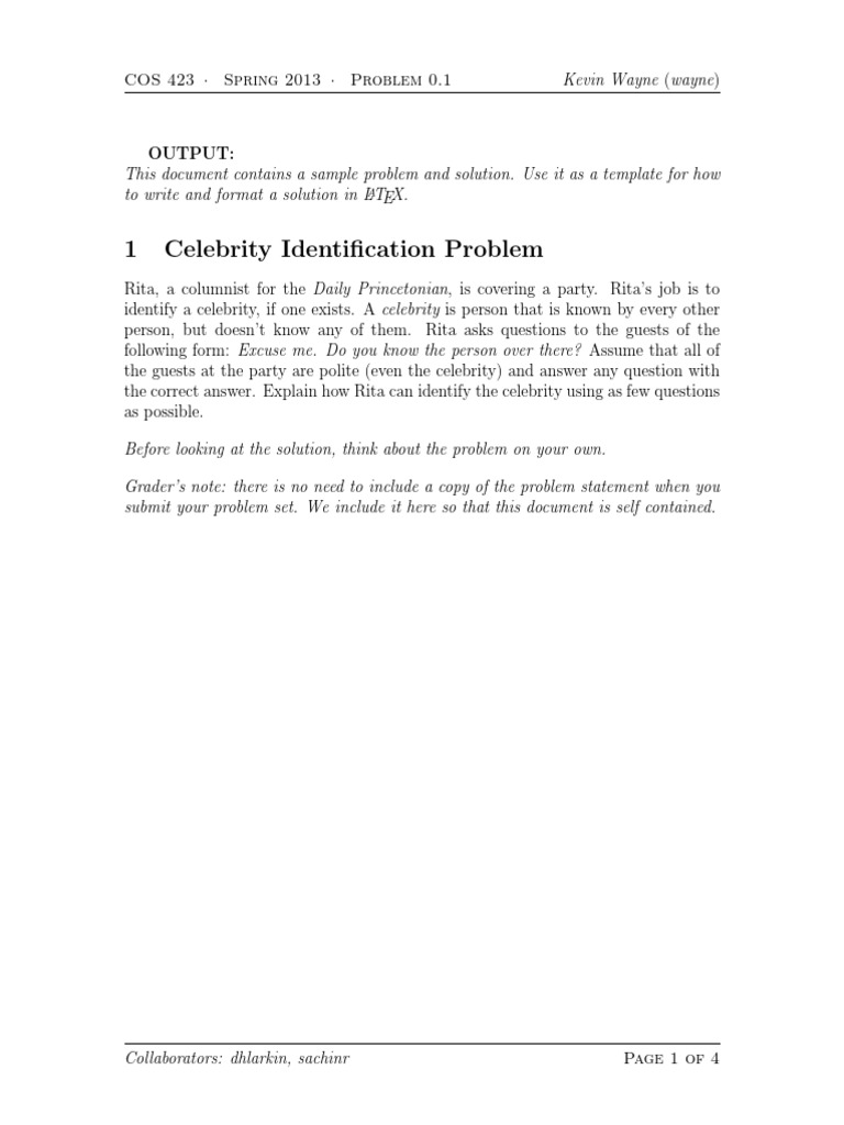 1 Celebrity Identification Problem | PDF | Algorithms | Vertex (Graph ...