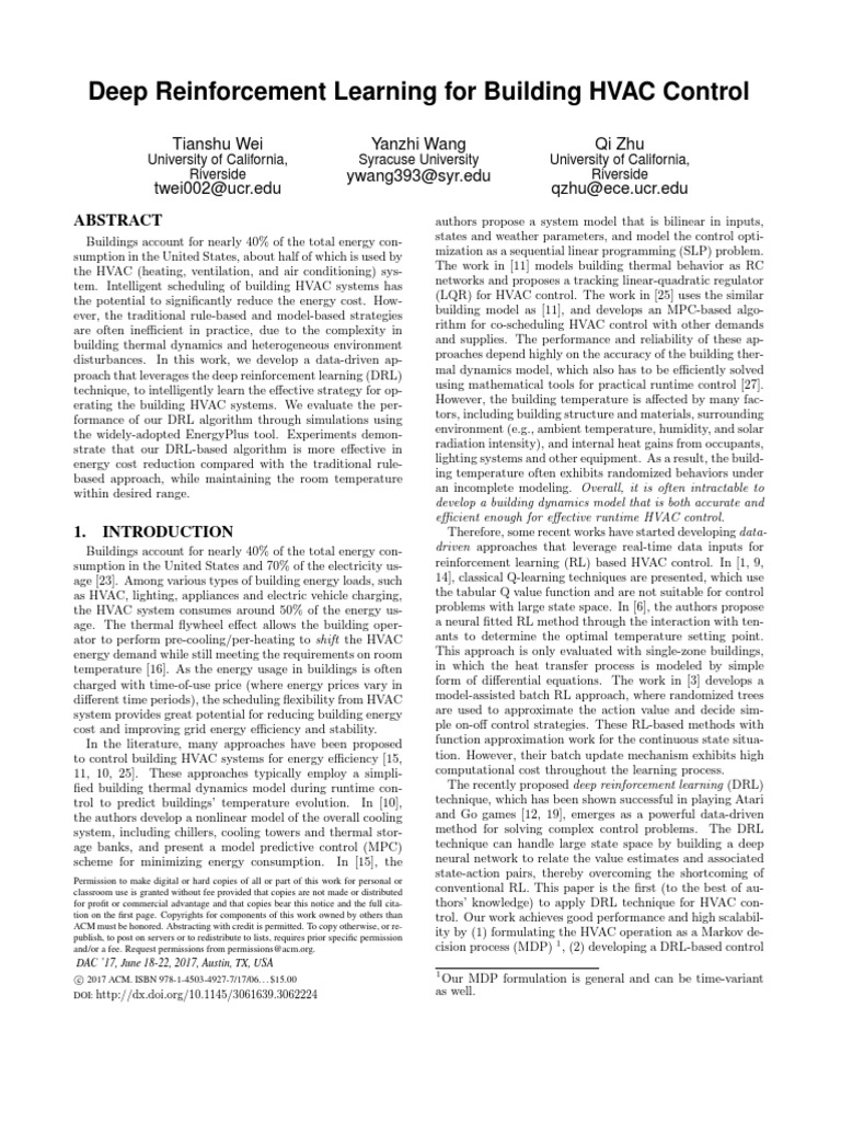 Deep Reinforcement Learning For HVAC Control in Smart Buildings | PDF ...