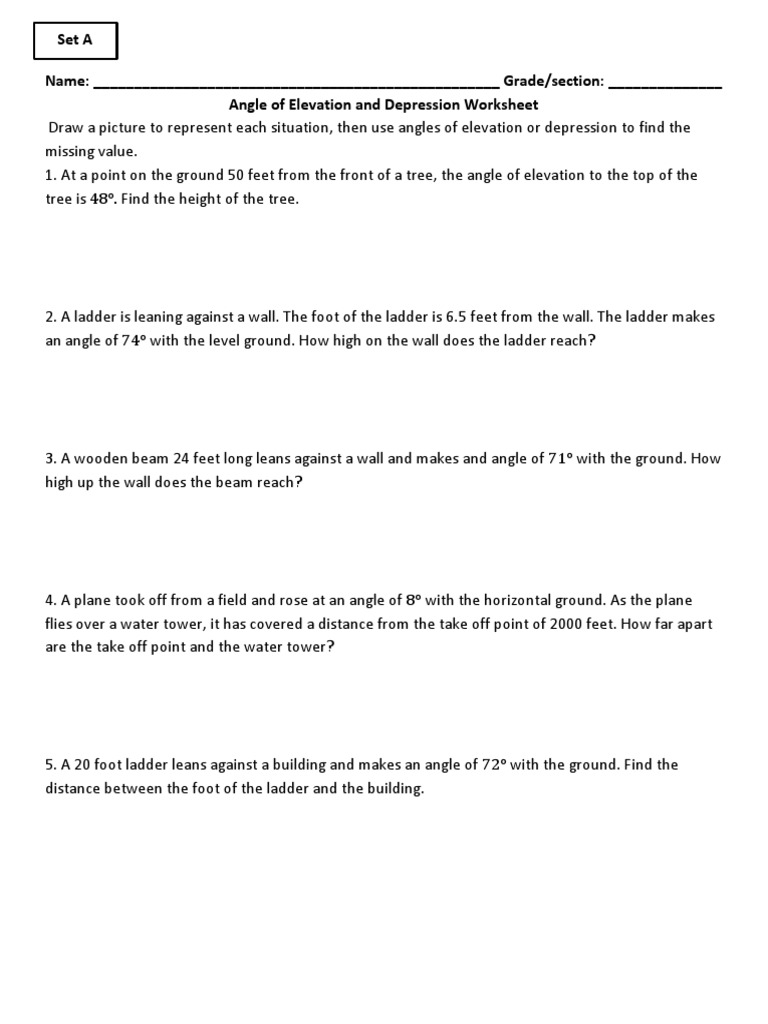 Worksheet Angle Elevation and Depression | PDF
