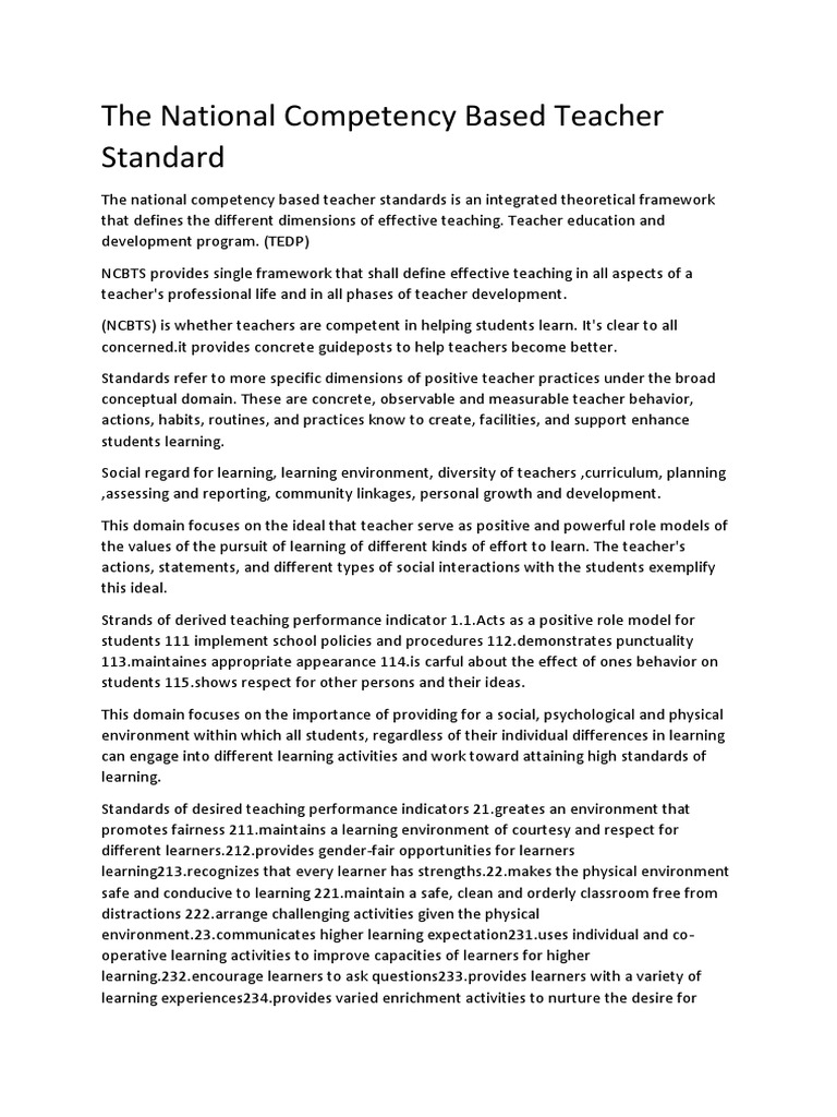 The National Competency Based Teacher Standard | PDF | Learning | Teachers