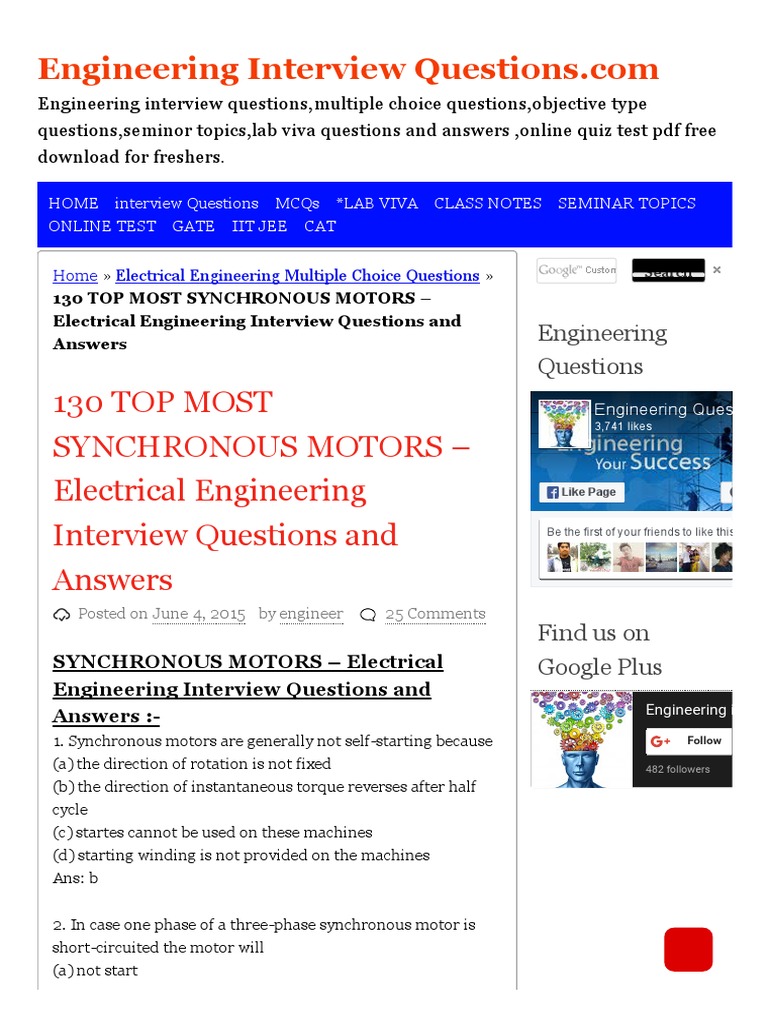 130 Top Most Synchronous Motors - Electrical Engineering Interview ...