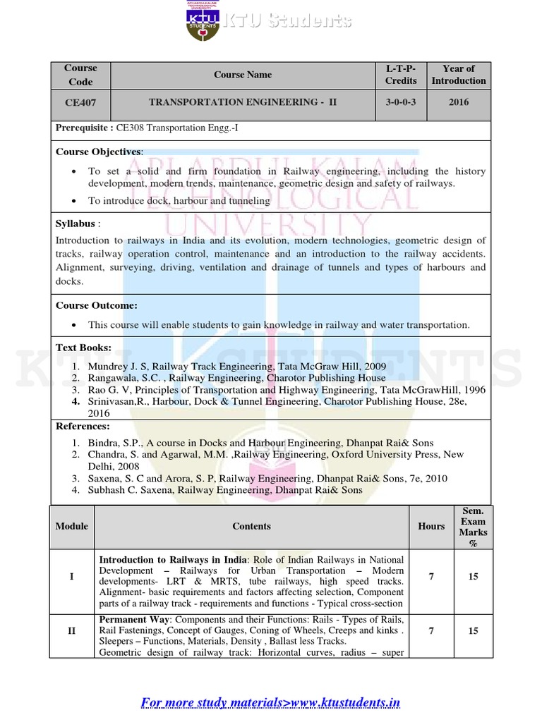 CE407 Transportation Engineering - II | PDF | Track (Rail Transport ...