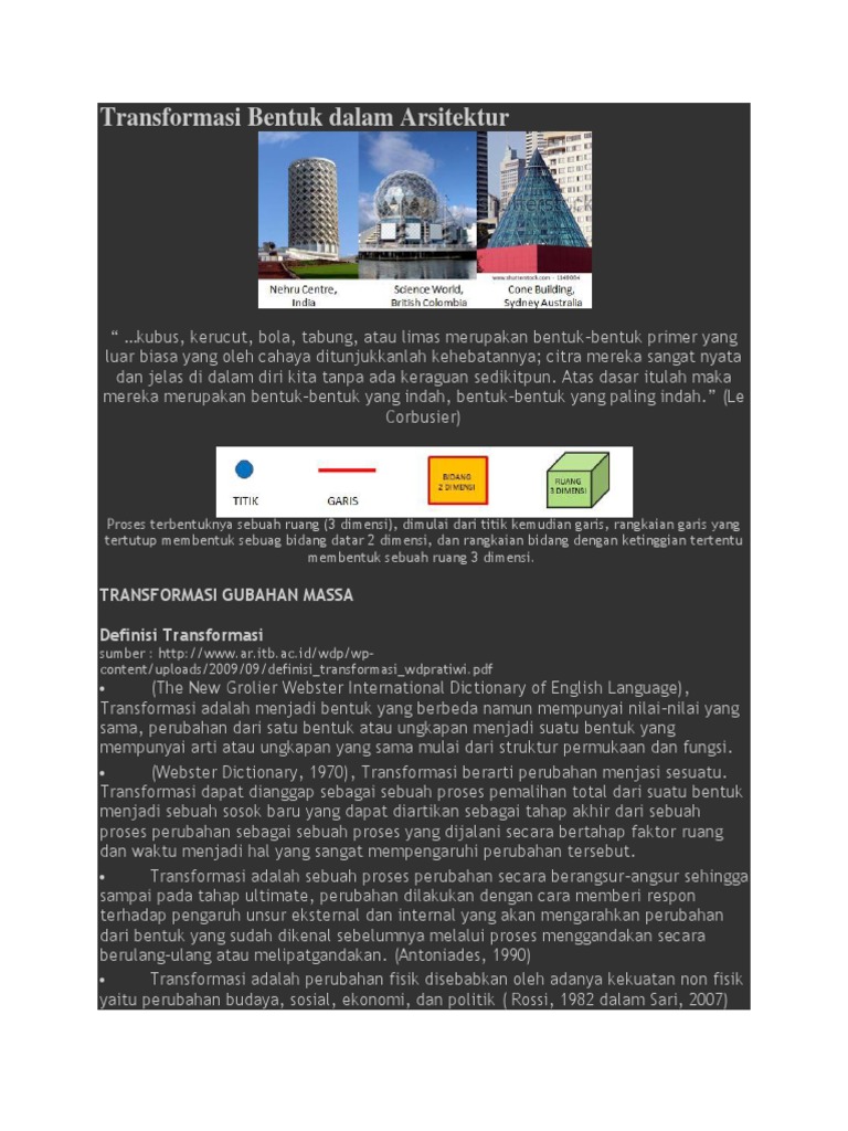 Transormasi Bentuk Dalam Arsitektur | PDF | Metode & Bahan Ajar | Seni